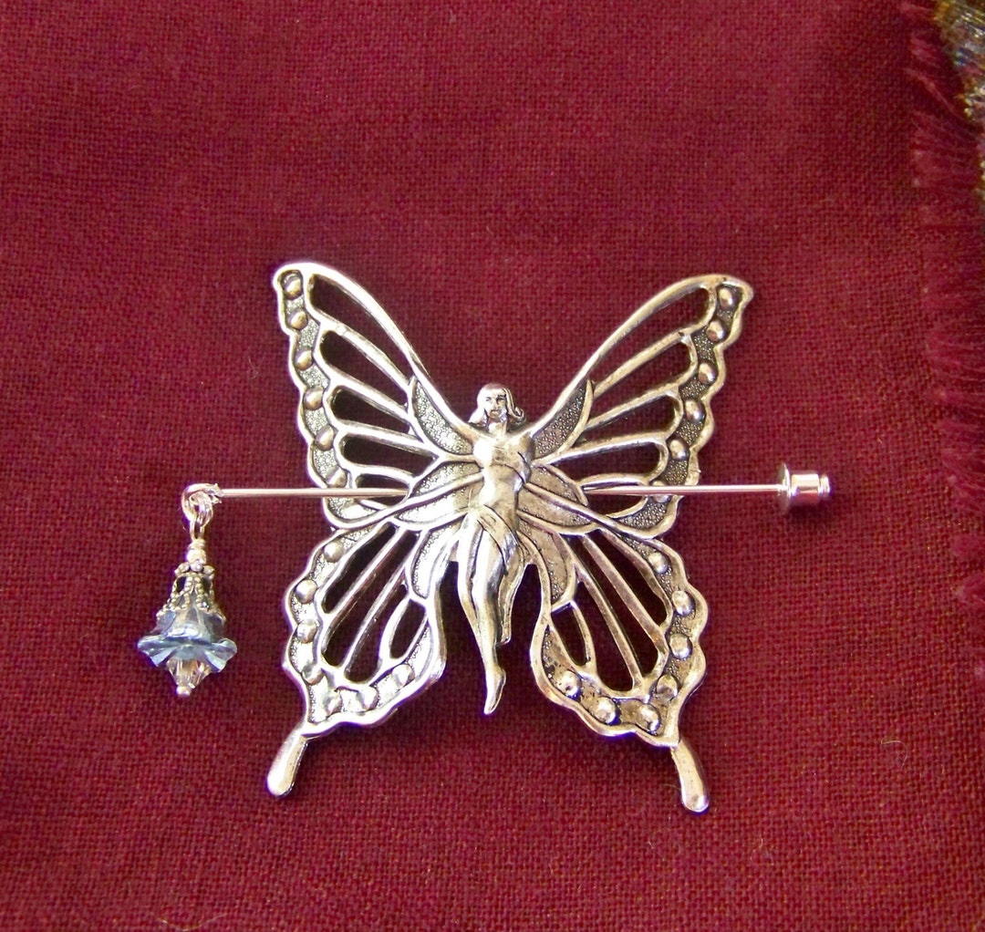 Butterfly Pin, Silver Fairy Pin,shawl Pin, Scarf Pin, Sweater Pin ...