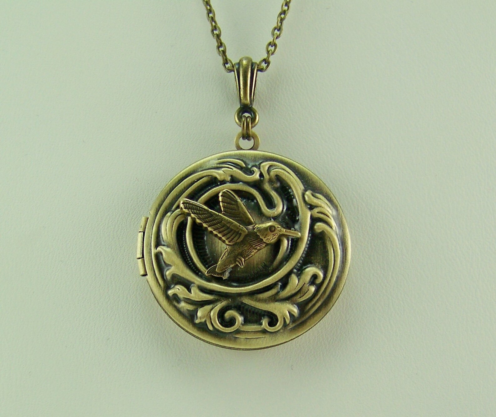 Hummingbird Locket Embossed Locket Gold Locket Bird Locket - Etsy