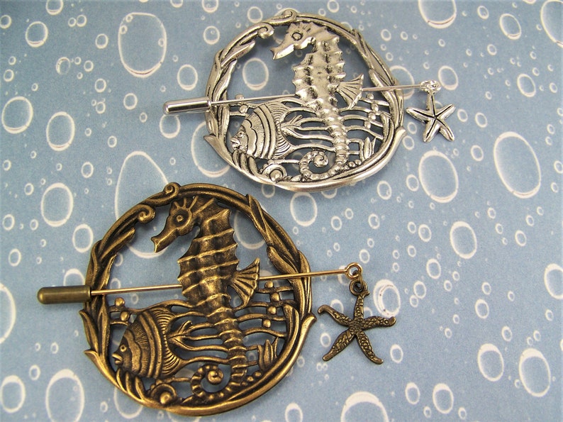 Seahorse Pin, Shawl Pin, Scarf Pin, Sweater Pin, Sea Life Pin, Sarong ...