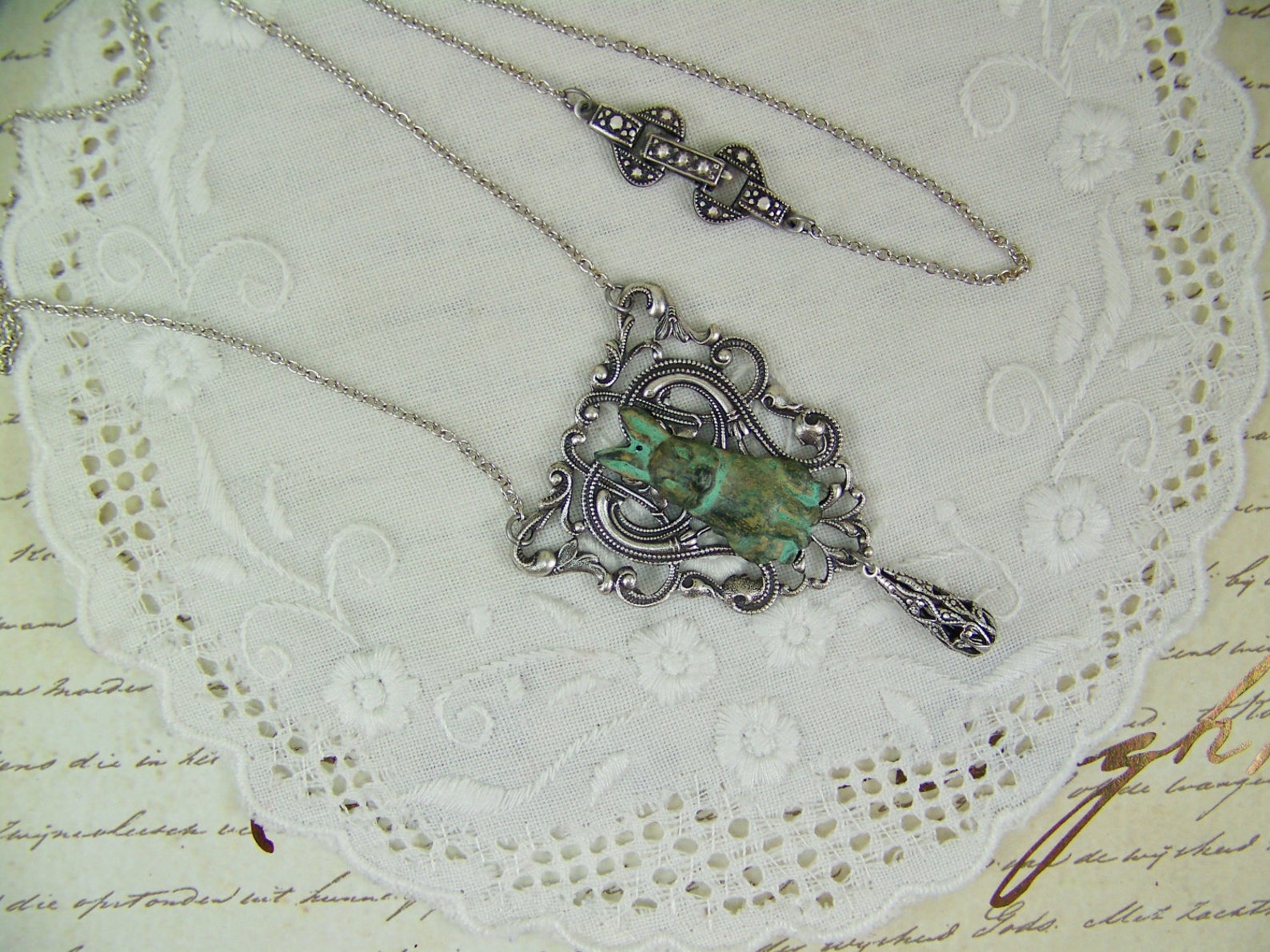 Rabbit Necklace Bunny Necklace Verdigris Rabbit Filigree | Etsy