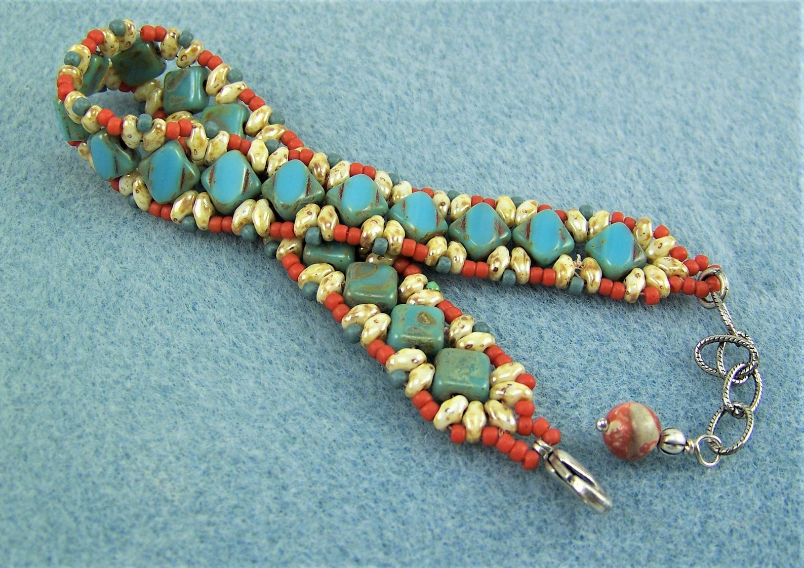 Hand Stitched Turquoise Bead Bracelet, Czech Silky Beads - Etsy