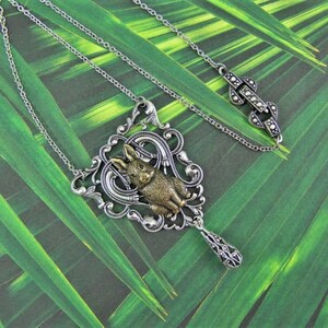 Rabbit Necklace, Bunny Necklace, Bronze Rabbit, Silver Filigree ...