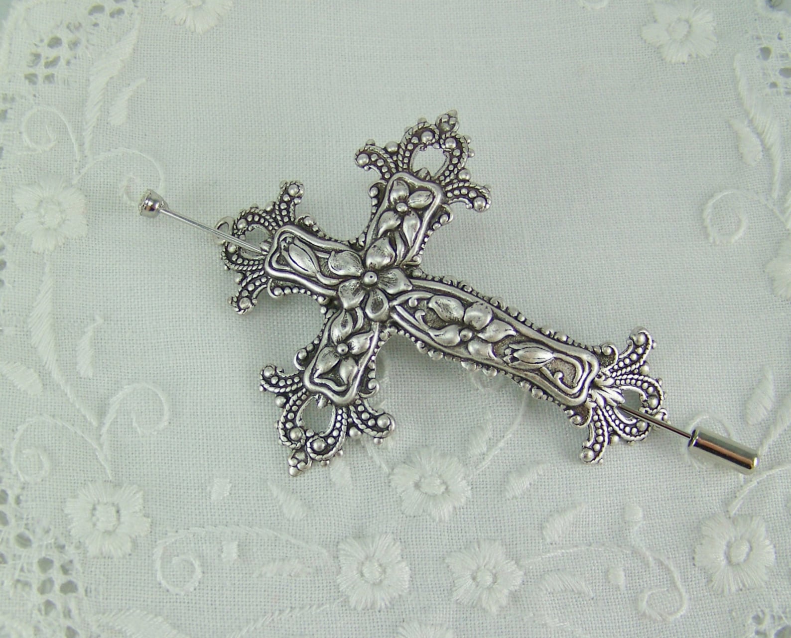 Cross Scarf Pin, Shawl Pin, Flower Cross, Cross Pin, Ornate Cross Pin ...