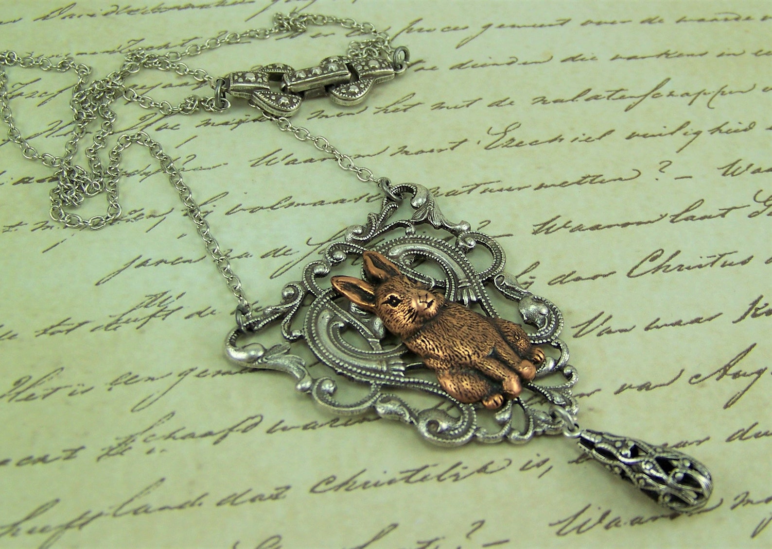 Rabbit Necklace, Bunny Necklace, Filigree Necklace, Peter Rabbit, Peter ...