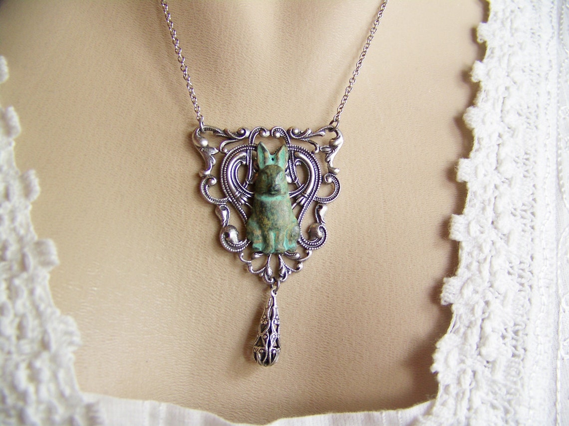 Rabbit Necklace Bunny Necklace Verdigris Rabbit Filigree | Etsy