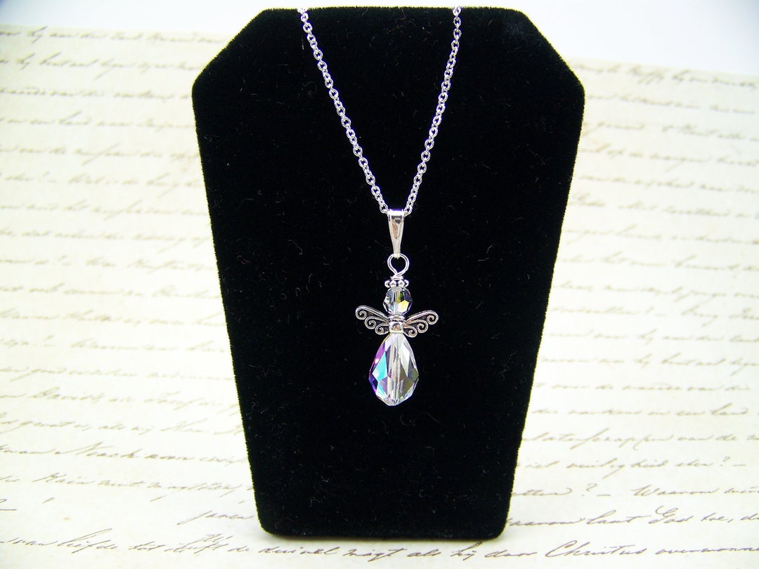 Crystal Angel Necklace, Silver Wings, Angel Necklace, Crystal Angel ...