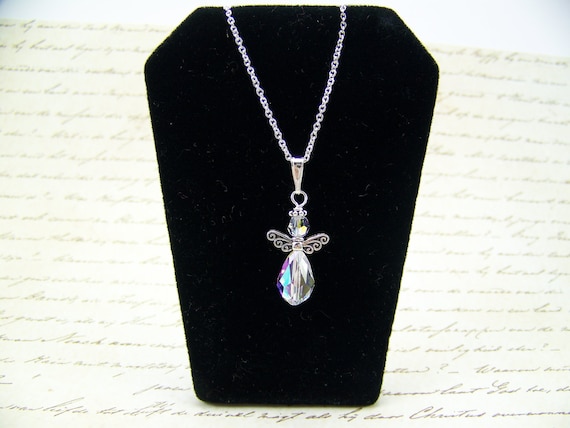 Crystal Angel Necklace Silver Wings Angel Necklace Crystal Angel Necklace AB Crystal Angel Guardian Angel Necklace Religious Necklace Etsy