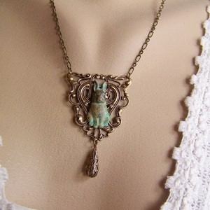 Rabbit Necklace, Bunny Necklace, Verdigris Rabbit, Filigree Necklace ...