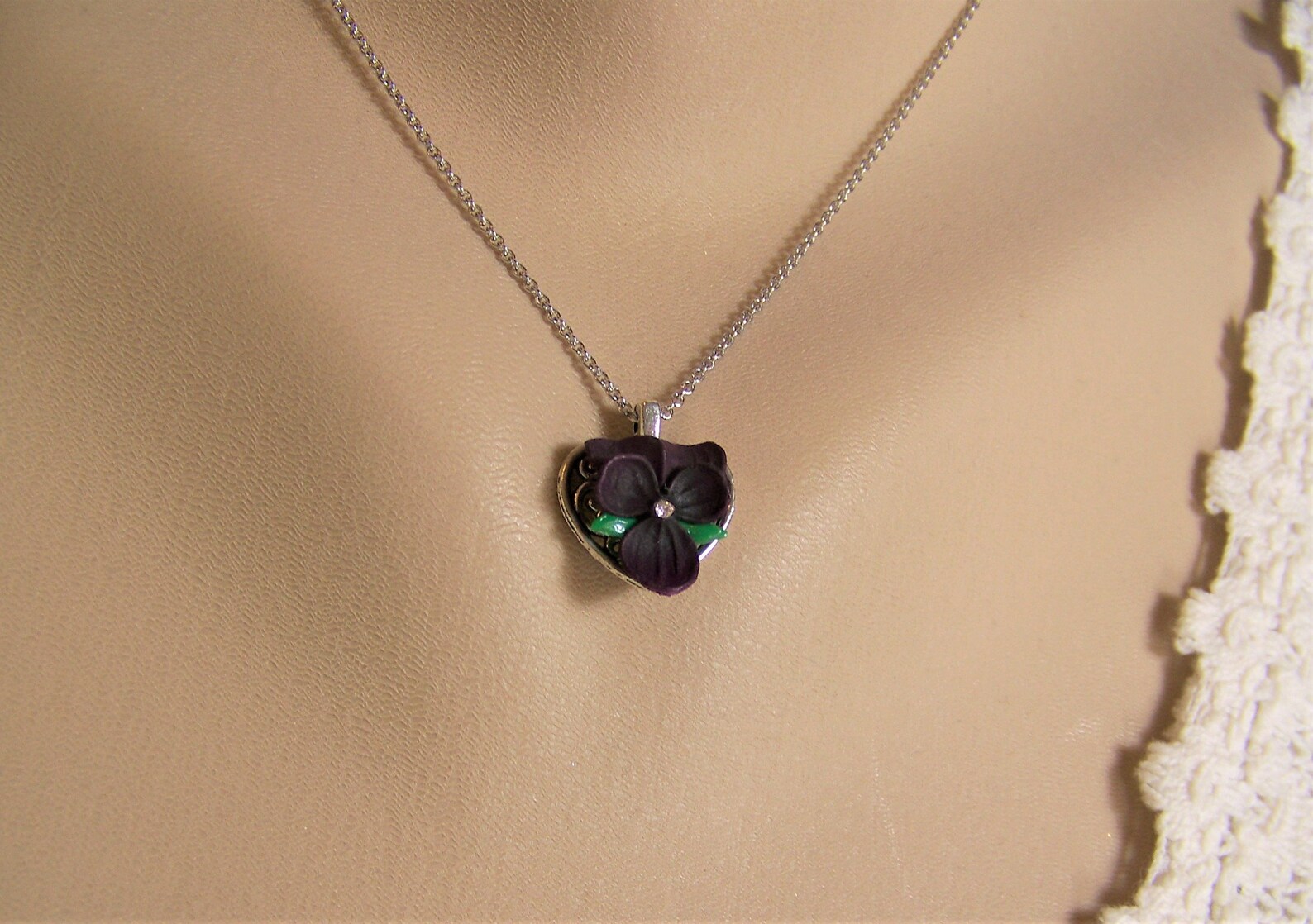 Purple Violet Necklace Violet Necklace Heart Necklace - Etsy