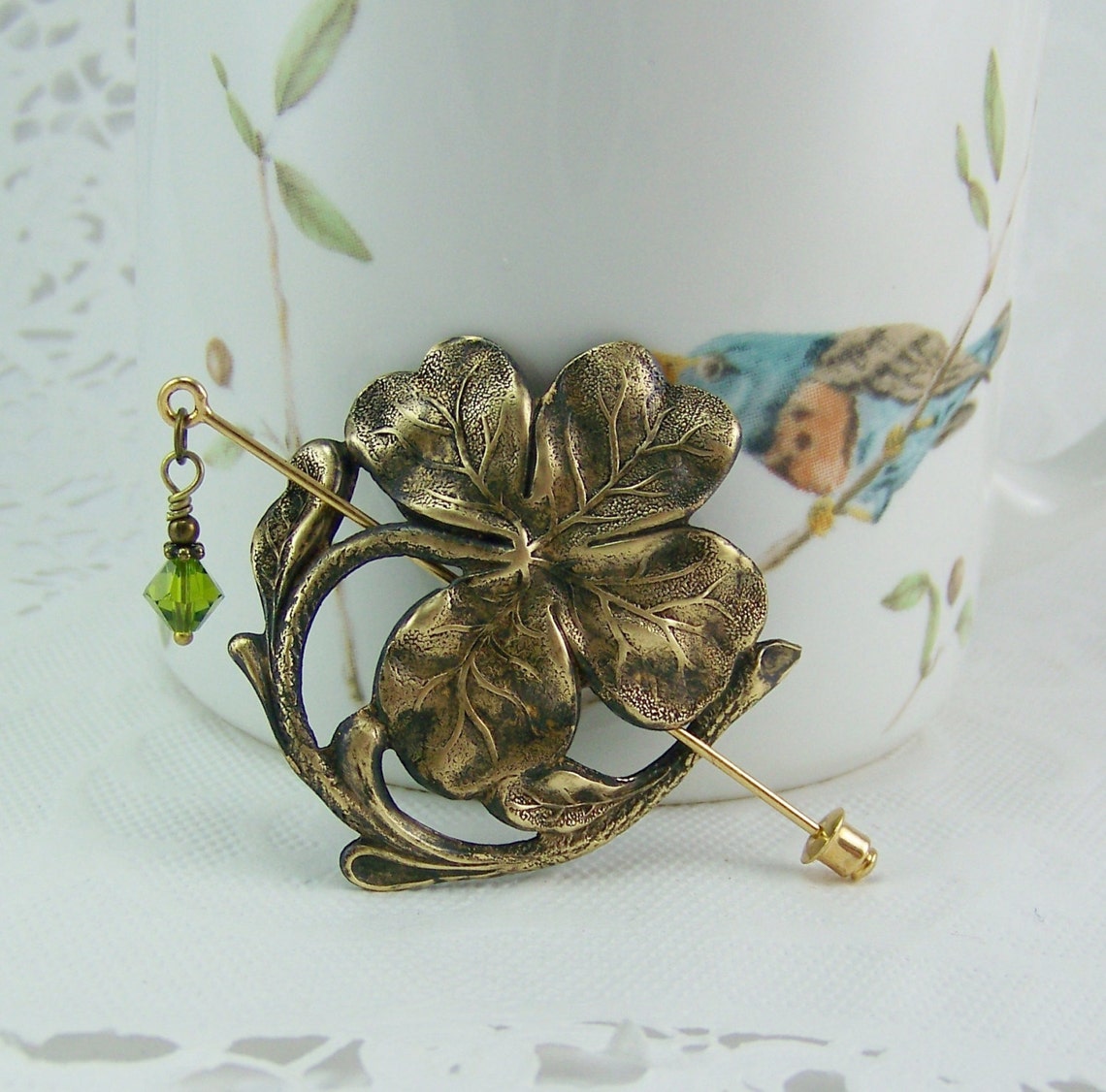 Shamrock Shawl Pin Clover Pin Irish Pin Sweater Pin Scarf - Etsy