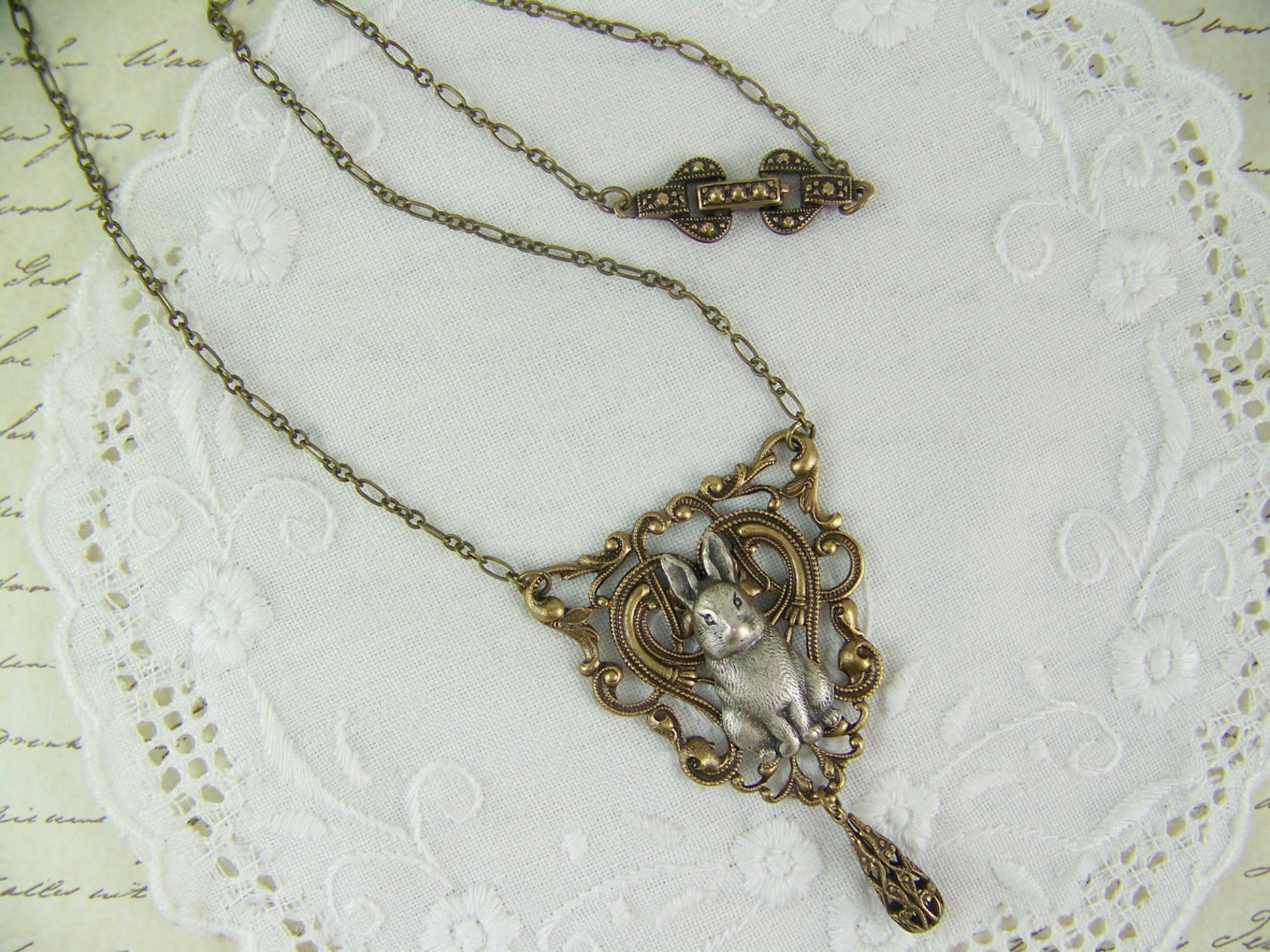 Rabbit Necklace Bunny Necklace Silver Rabbit Filigree - Etsy