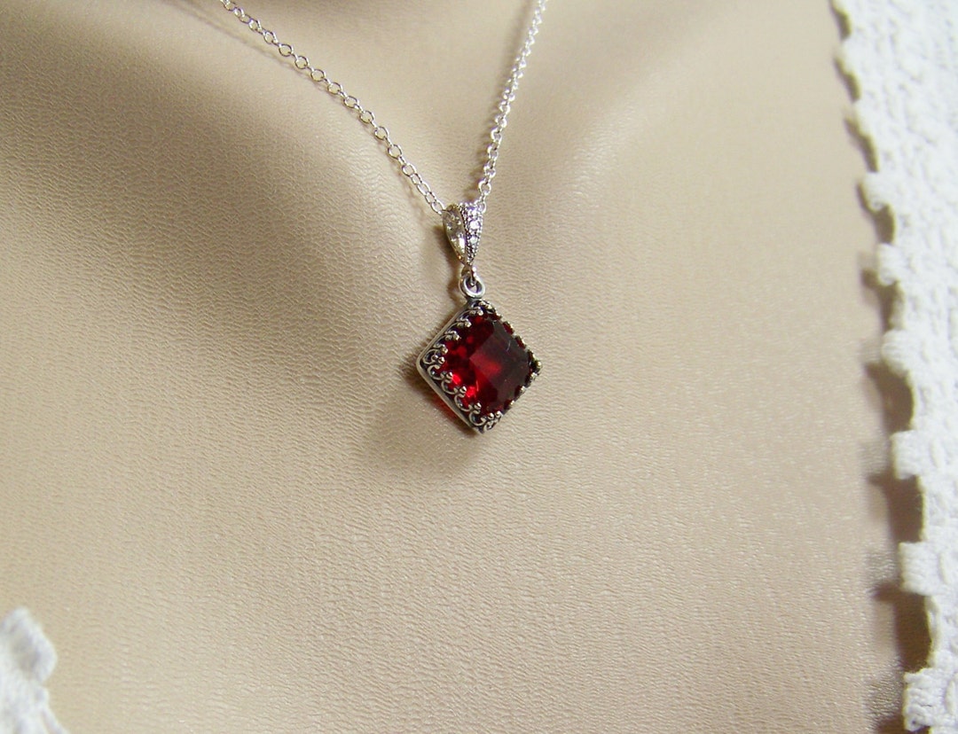 Ruby Necklace, Crystal Faceted Ruby, Diamond Set Ruby Necklace ...