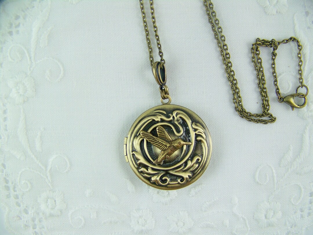 Hummingbird Locket, Embossed Locket, Gold Locket, Bird Locket ...
