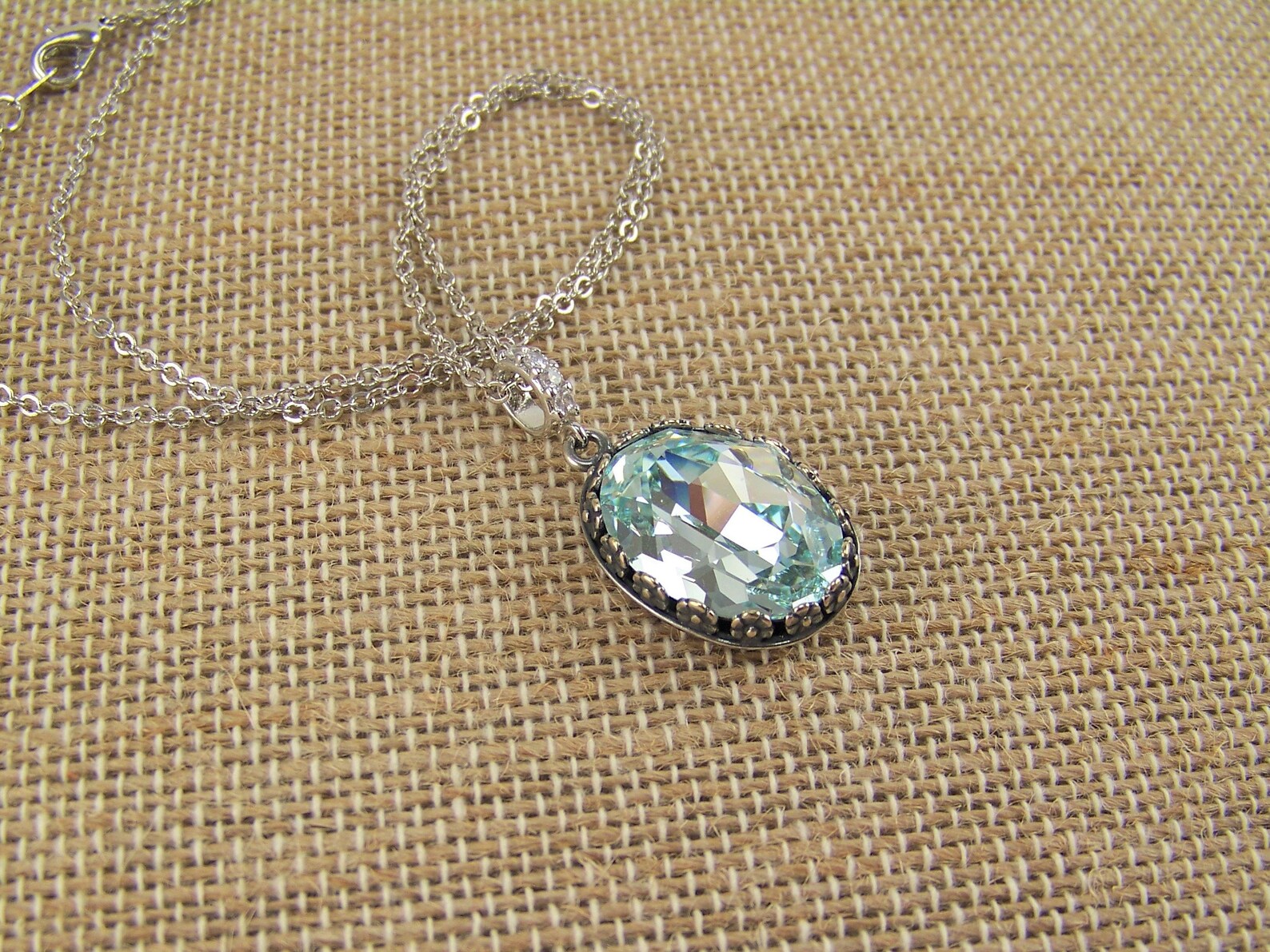 Azure Blue Necklace, Aquamarine Crystal Necklace, Crystal Azore Crystal ...