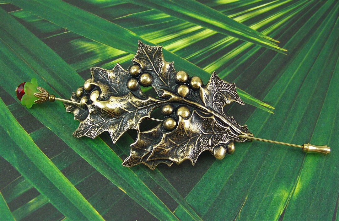 Holly Leaf Pin, Holly Sprig, Holly Pin, Shawl Pin Scarf Pin, Sweater ...