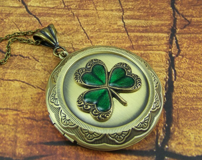 Shamrock Locket, Large Clover Locket, Irish Locket, Four Leaf Clover ...