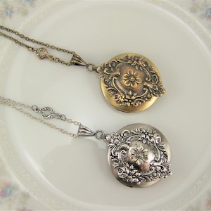 Floral Silver Locket, Raised Flower Locket, Rose Designed Locket ...