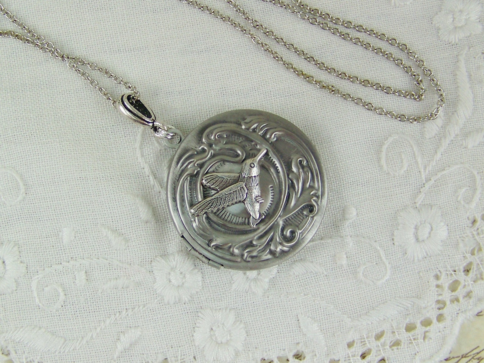 Hummingbird Locket Embossed Locket Silver Locket Bird - Etsy