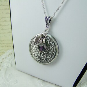 Silver Embossed Locket, Amethyst Locket, Scrolled Designed Locket ...