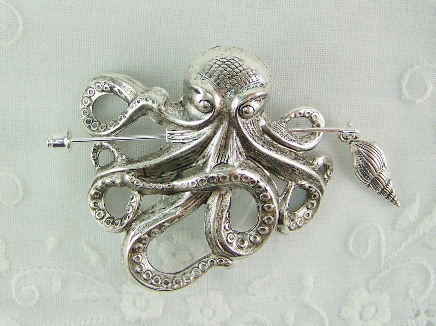 Silver Octopus Shawl Pin, Octopus Pin, Ocean Shawl Pin, Sarong Pin ...