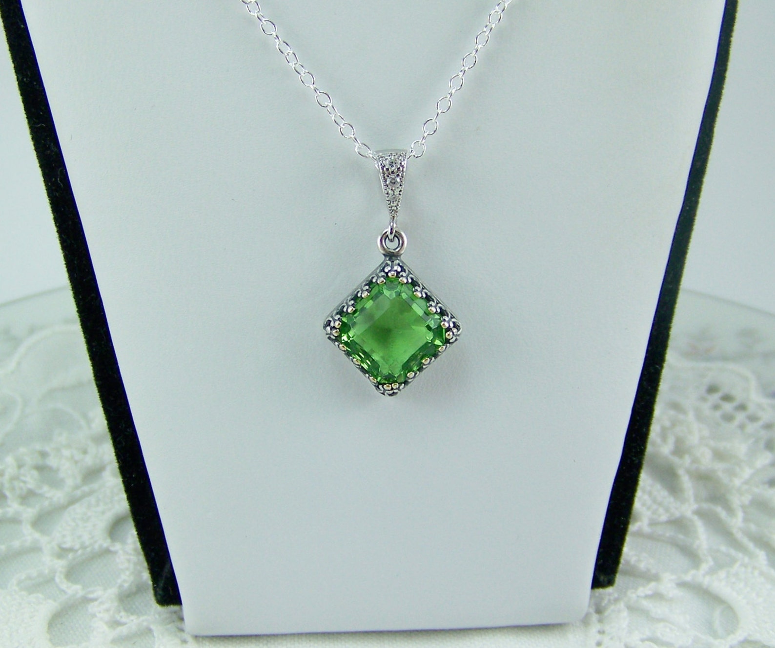 Peridot Crystal Necklace, Square Cut Peridot, Crystal Peridot, August ...