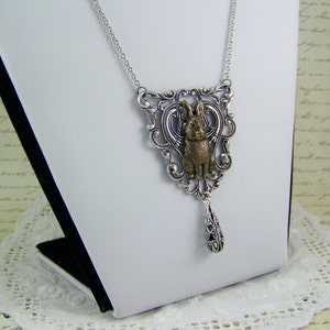 Rabbit Necklace, Bunny Necklace, Bronze Rabbit, Silver Filigree ...