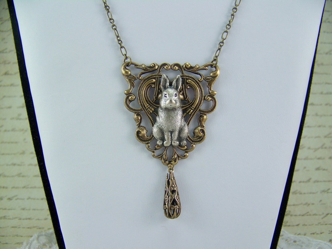 Rabbit Necklace Bunny Necklace Silver Rabbit Filigree - Etsy