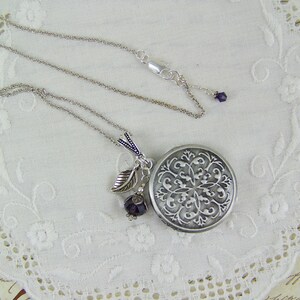 Silver Embossed Locket, Amethyst Locket, Scrolled Designed Locket ...