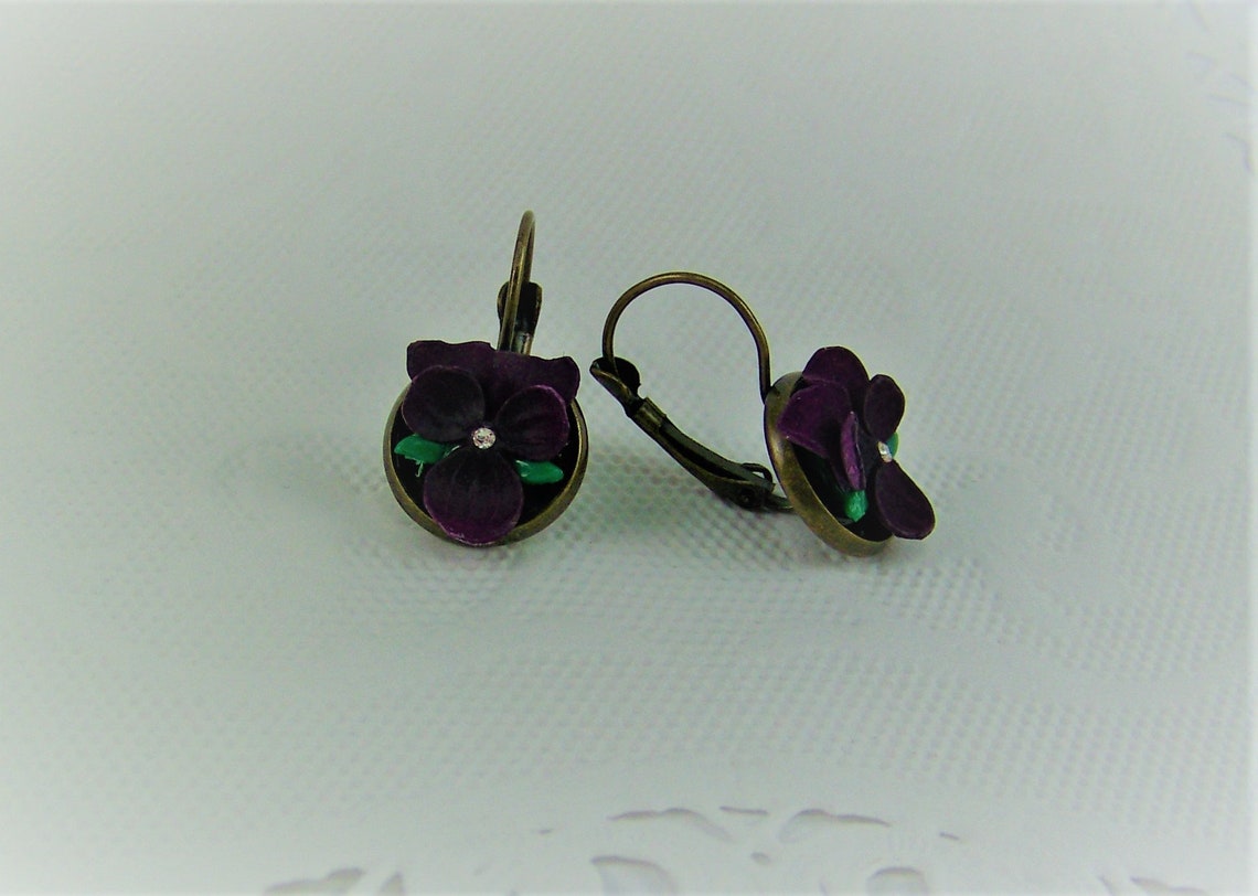 Violet Flower Earrings Deep Purple Violets Violet Earrings | Etsy