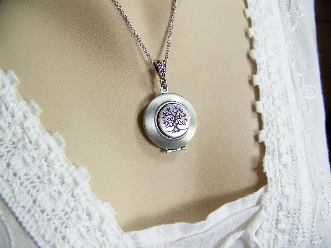 Tree of Life Locket, Brushed Silver Locket, Tree of Life Necklace, Tree ...
