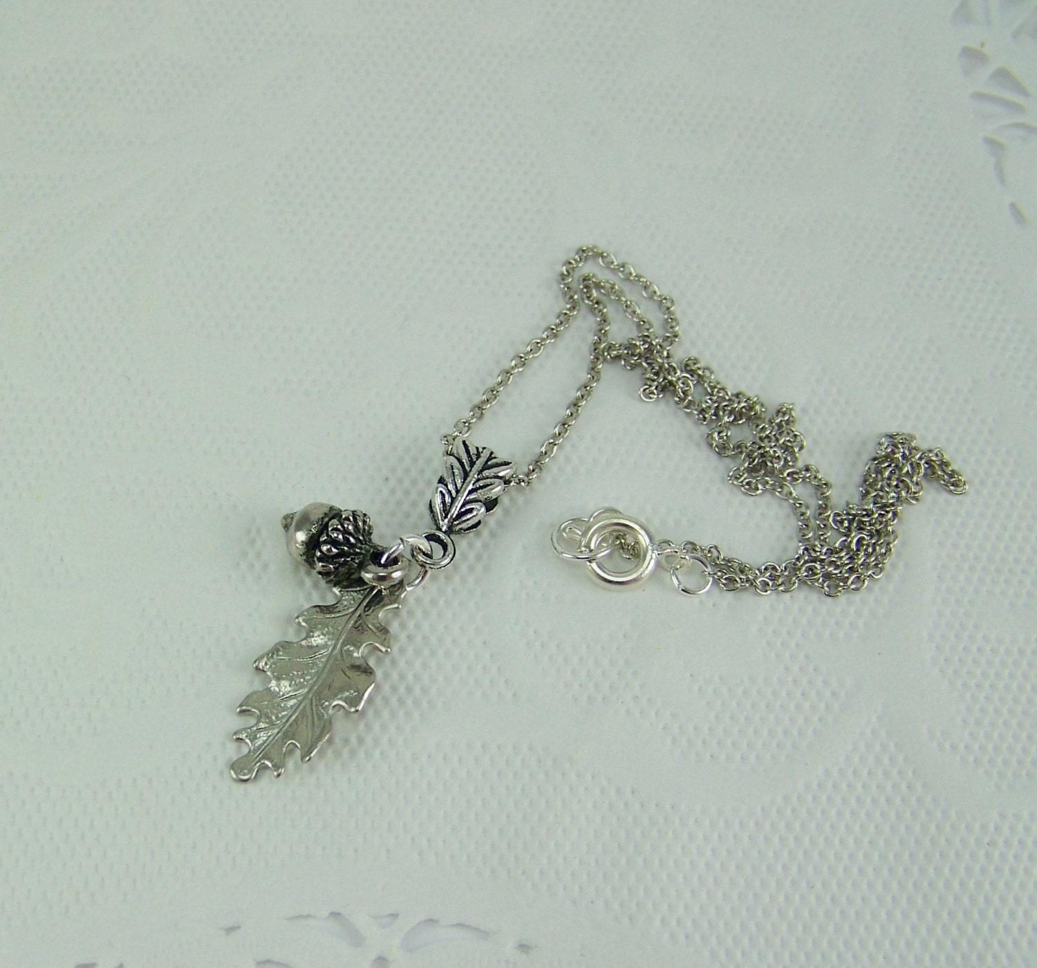 Silver Acorn Necklace Silver Oak Leaf Necklace Acorn and Oak | Etsy