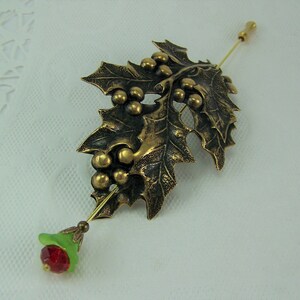 Holly Leaf Pin, Holly Sprig, Holly Pin, Shawl Pin Scarf Pin, Sweater ...