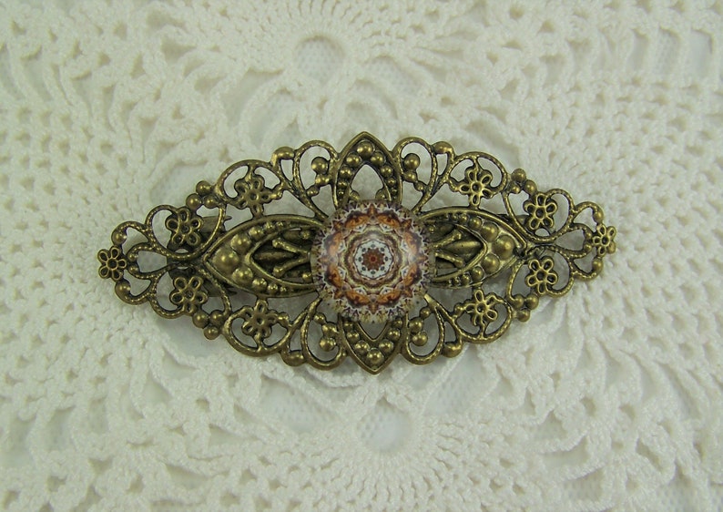 Hair Barrette Filigree Hair Clasp Bronze Barrette Glass - Etsy