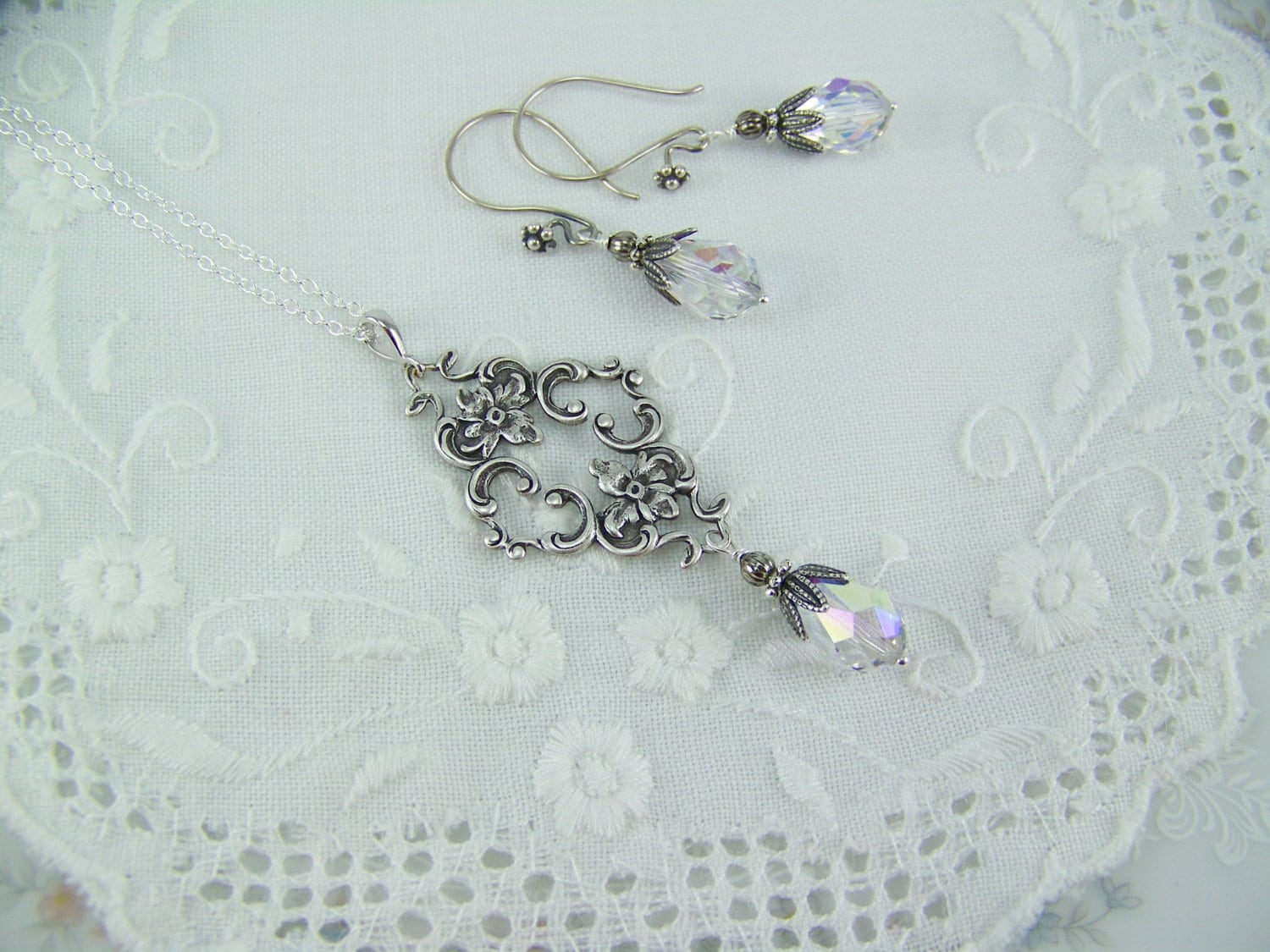 AB Crystal Jewelry Set AB Crystal Teardrop Necklace Teardrop | Etsy