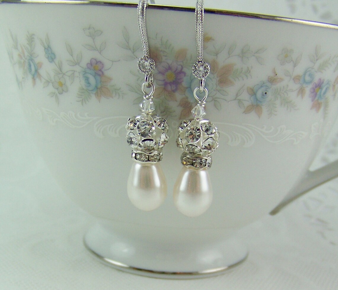 Pearl Earrings Pearl Teardrops Crystal Ball Earrings - Etsy