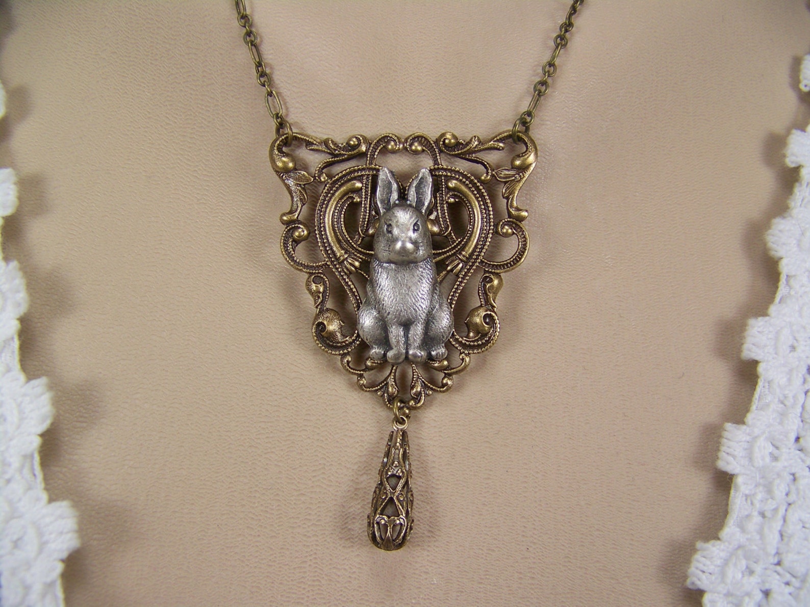 Rabbit Necklace Bunny Necklace Silver Rabbit Filigree - Etsy