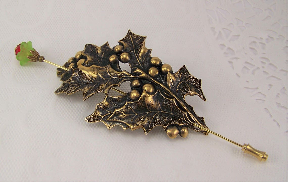 Holly Leaf Pin Holly Sprig Holly Pin Shawl Pin Scarf Pin - Etsy
