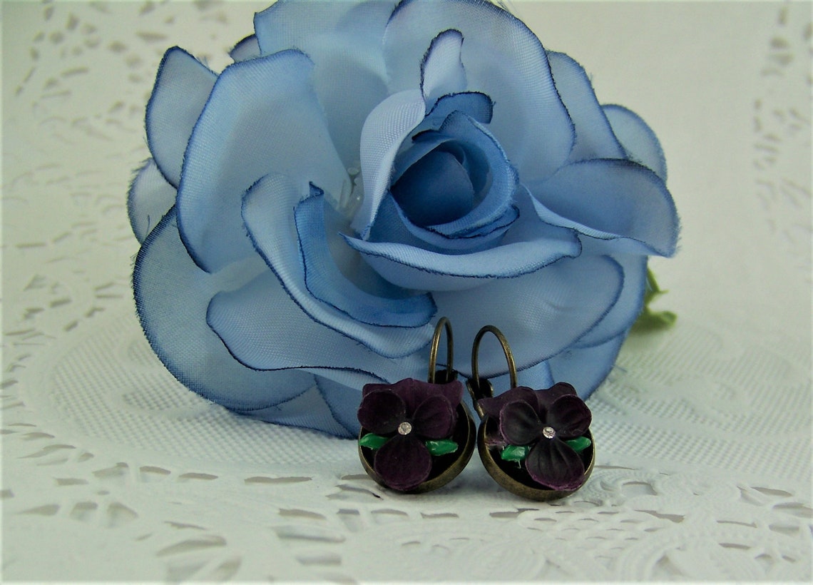 Violet Flower Earrings Deep Purple Violets Violet Earrings | Etsy