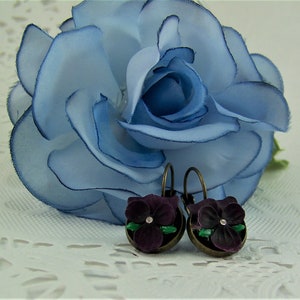 Violet Flower Earrings, Deep Purple Violets, Violet Earrings, Mother's ...