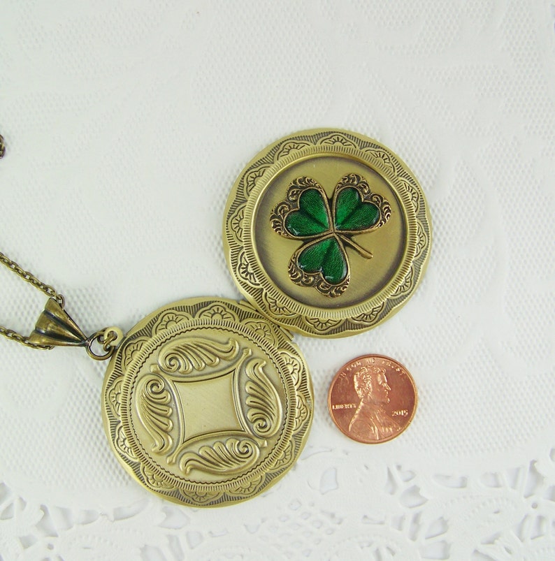 Shamrock Locket Large Clover Locket Irish Locket Four Leaf | Etsy