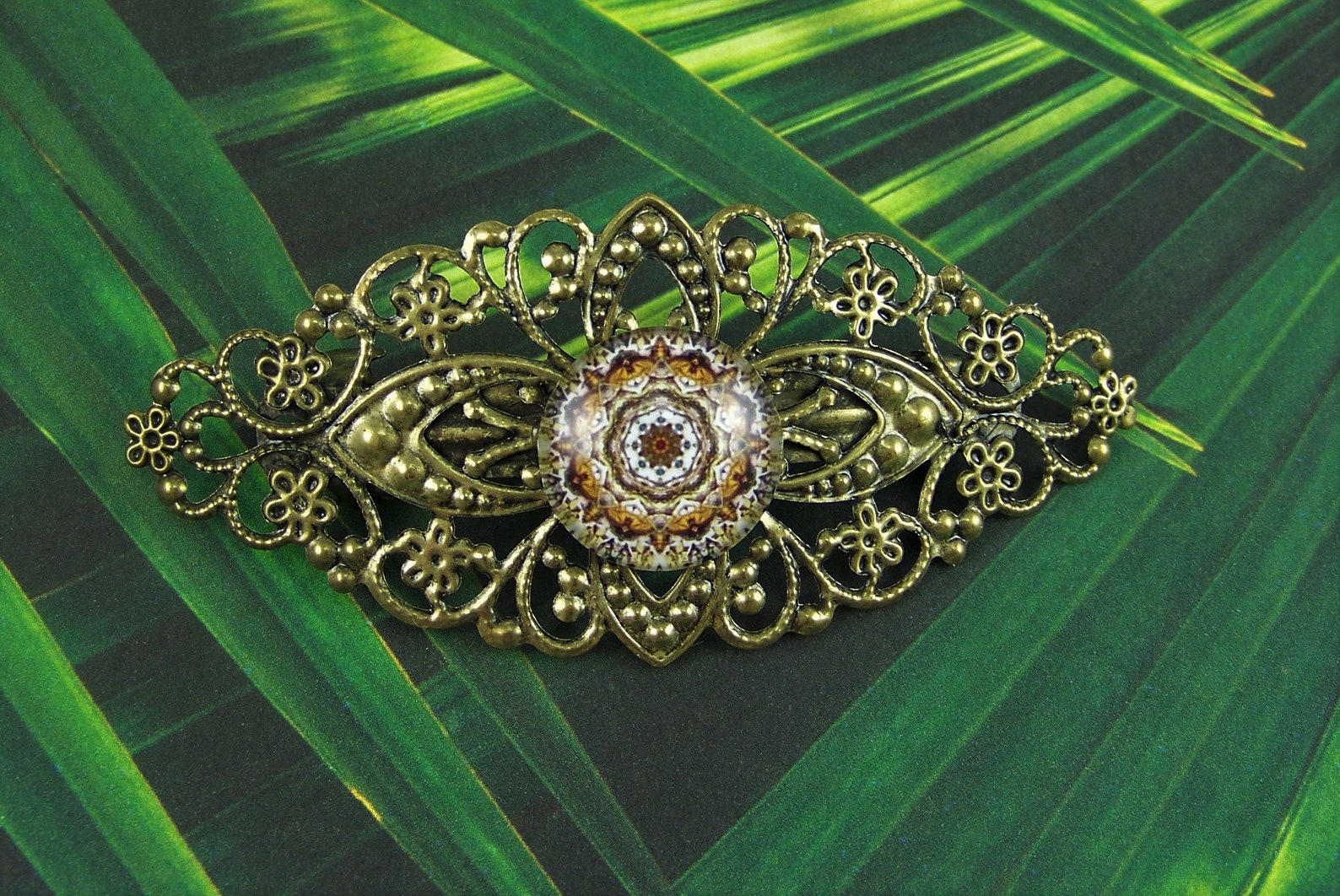 Hair Barrette Filigree Hair Clasp Bronze Barrette Glass | Etsy