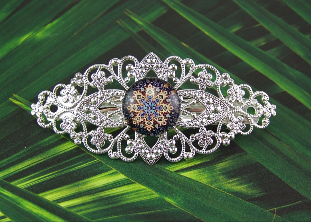 Medallion Hair Barrette, Filigree Hair Barrette, Silver Barrette, Hair ...