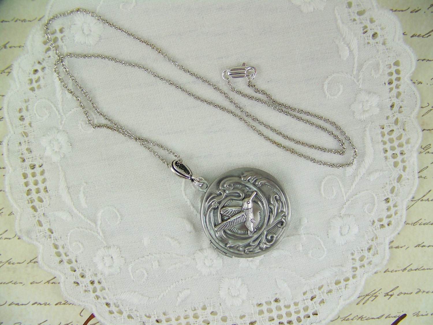 Hummingbird Locket Embossed Locket Silver Locket Bird - Etsy