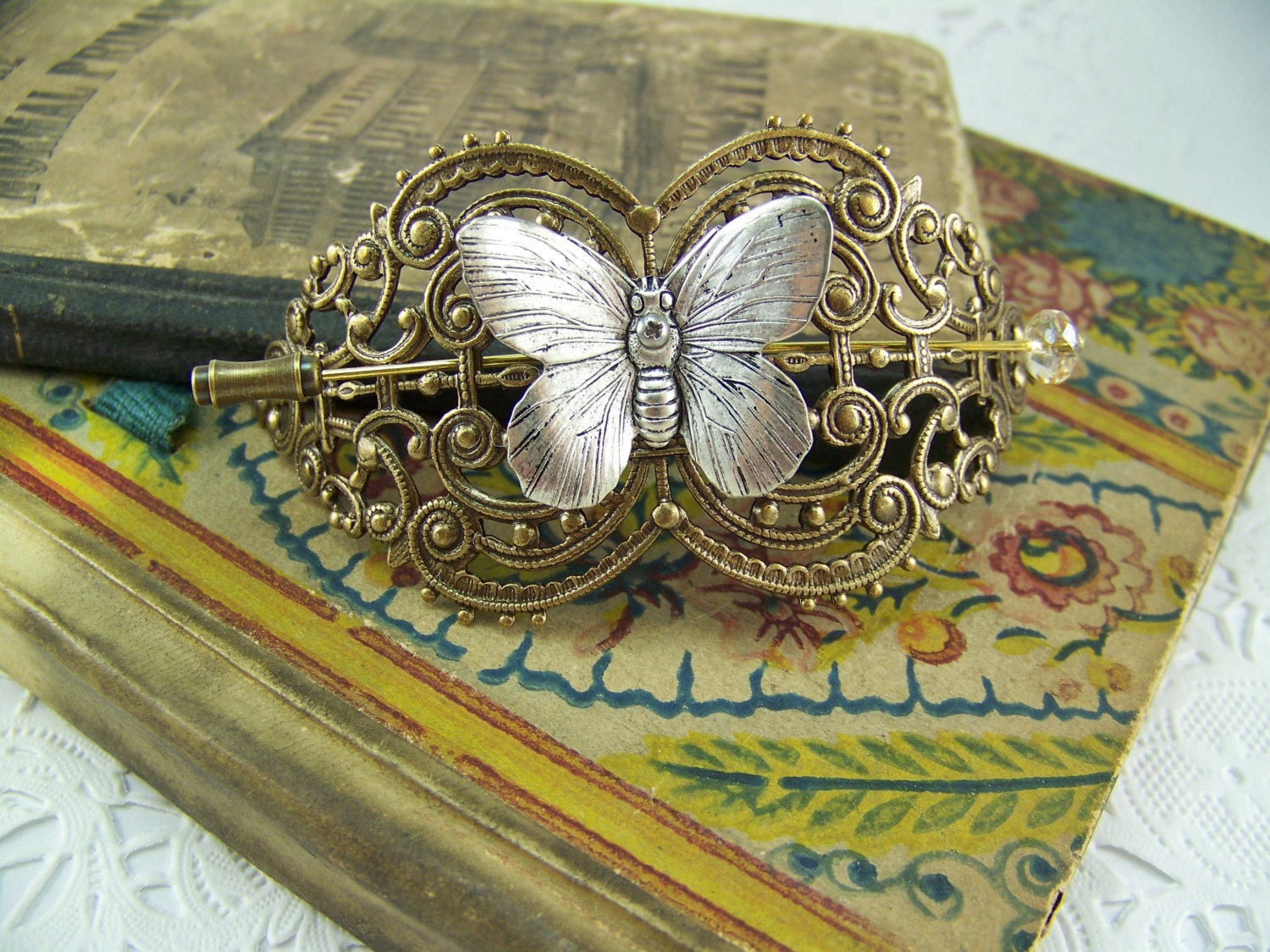 Butterfly Shawl Pin, Bronze Filigree Pin, Scarf Pin, Sweater Pin ...