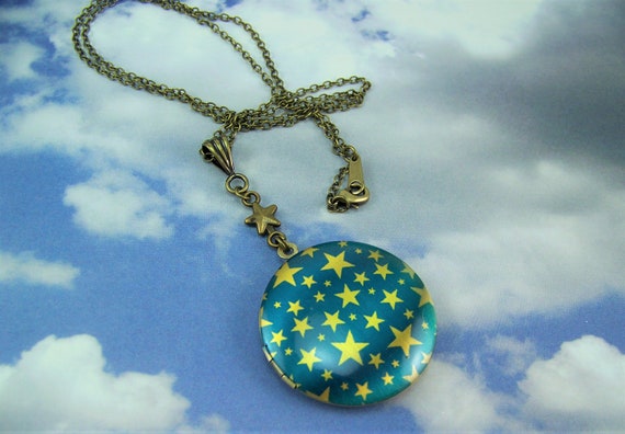 Star Locket Blue Sky Locket Celestial Locket Night Sky | Etsy