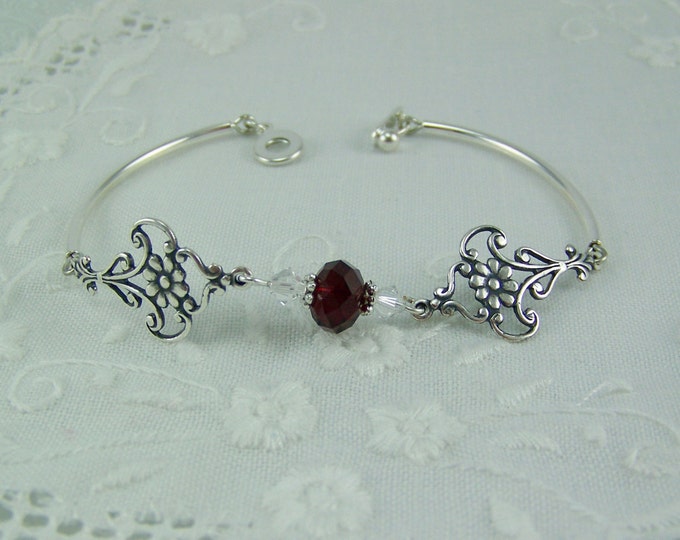 Ruby Bracelet Filigree Cuff Bracelet Ruby Crystal Bracelet - Etsy