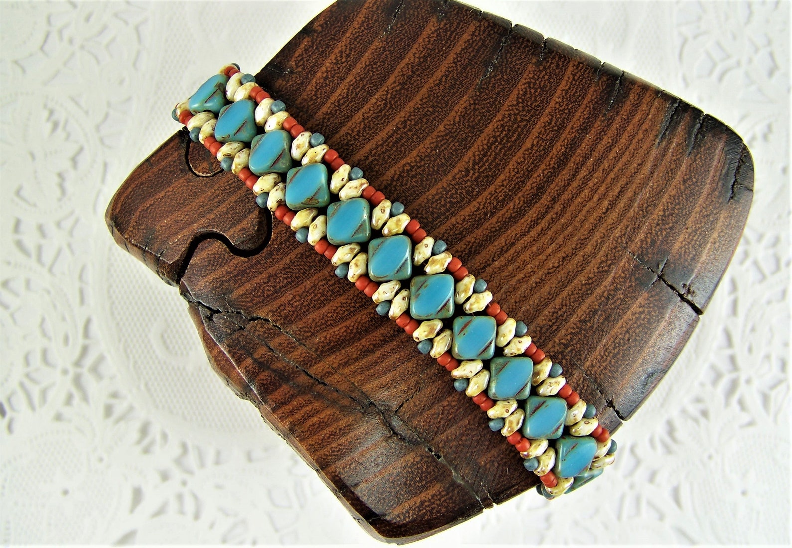 Hand Stitched Turquoise Bead Bracelet, Czech Silky Beads - Etsy