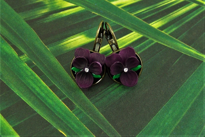 Violet Flower Earrings Deep Purple Violets Violet Earrings - Etsy