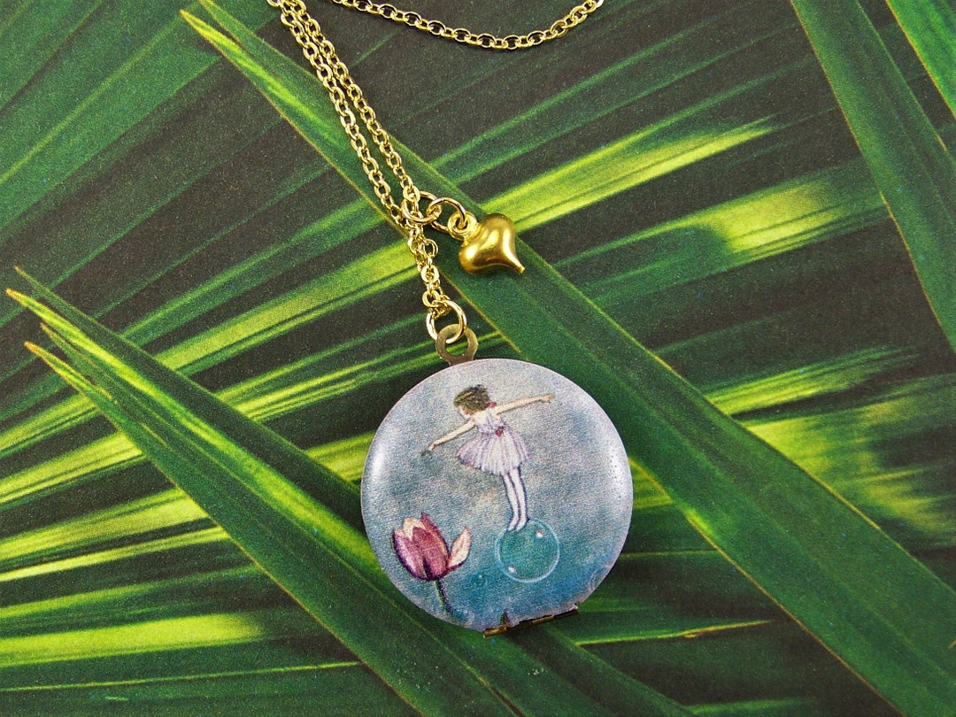 Ballerina Locket, Fairy Locket, Fairy Garden Locket, Girl on a Bubble ...