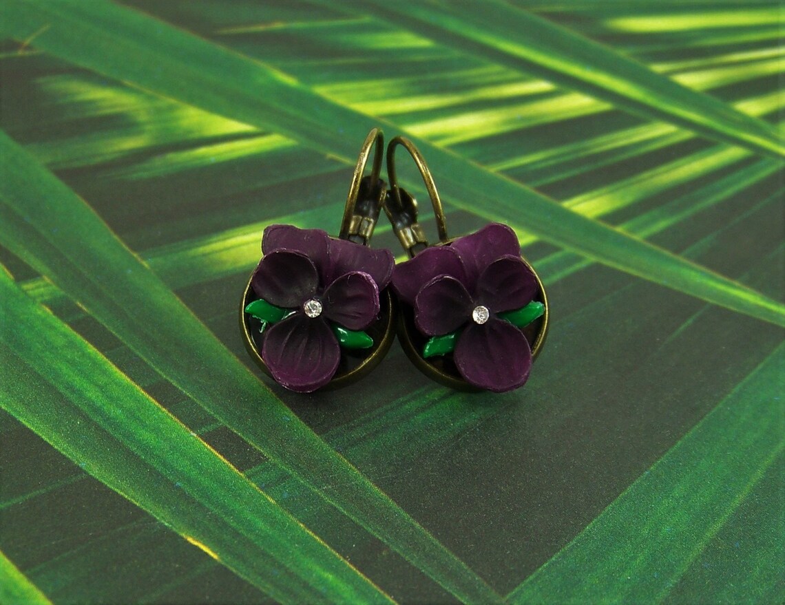 Violet Flower Earrings Deep Purple Violets Violet Earrings | Etsy